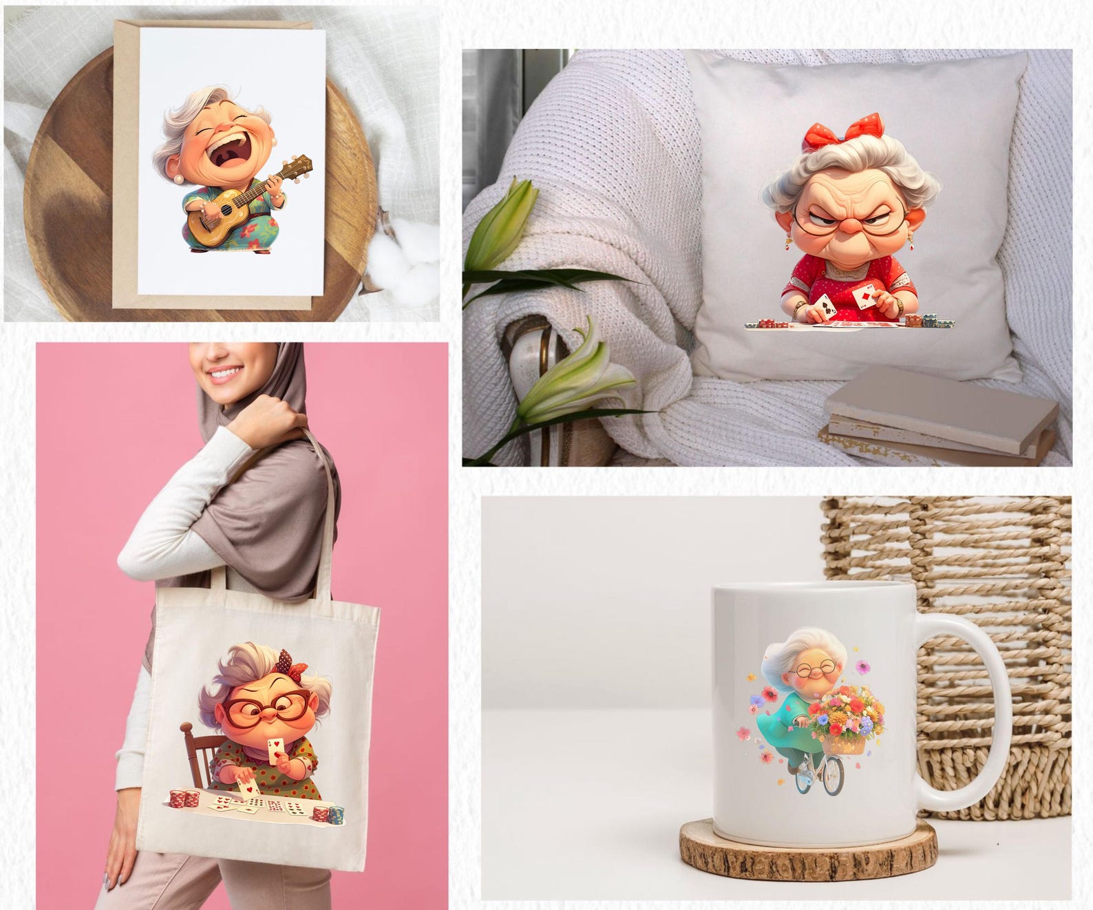 Grandma Clipart Pack Png Svg – Cute Chibi Grandma Graphics Bundle for ...