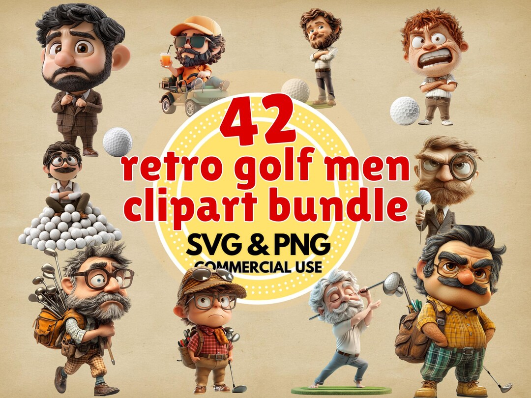 Retro Golf Clipart Bundle PNG SVG Vintage Golfers Digital Download Golf ...