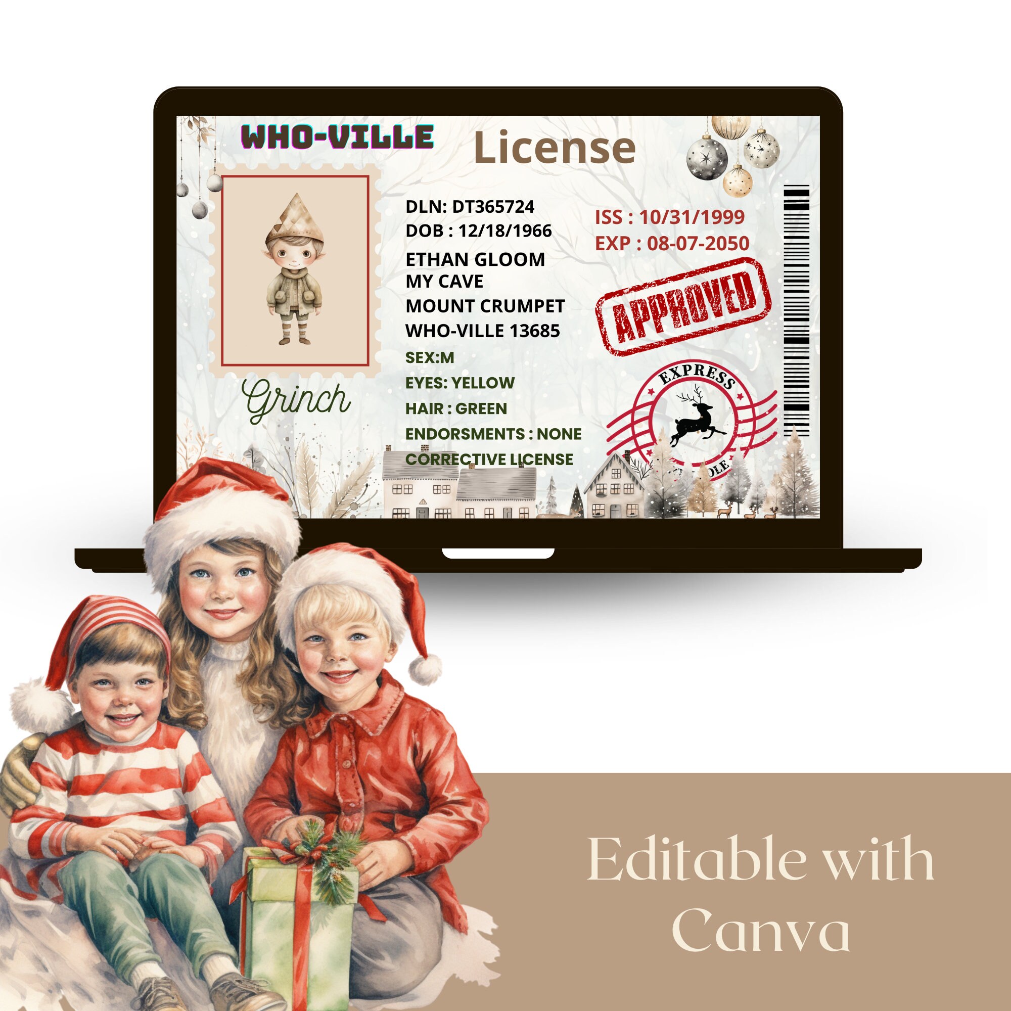 Grinch ID Card Png, Grinch ID Svg, Grinch Png, Grinch Lost Driving ...