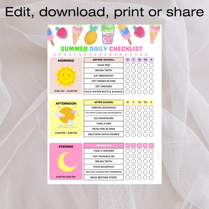 Summer Bundle, Screen Time Checklist, Daily Routine, Chores Checklist ...