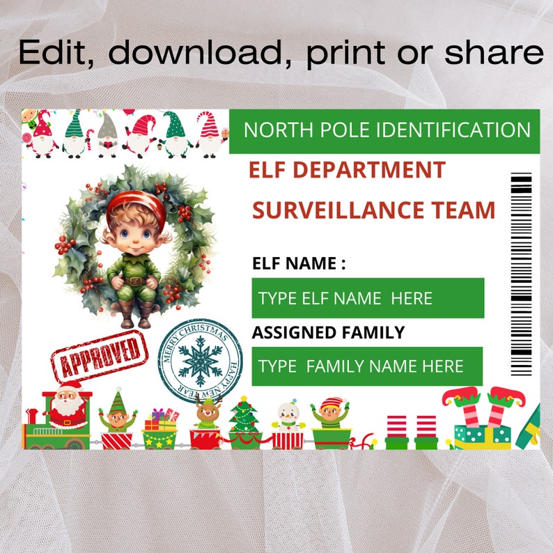 Editable Elf ID Card Template: North Pole Surveillance Team (digital ...