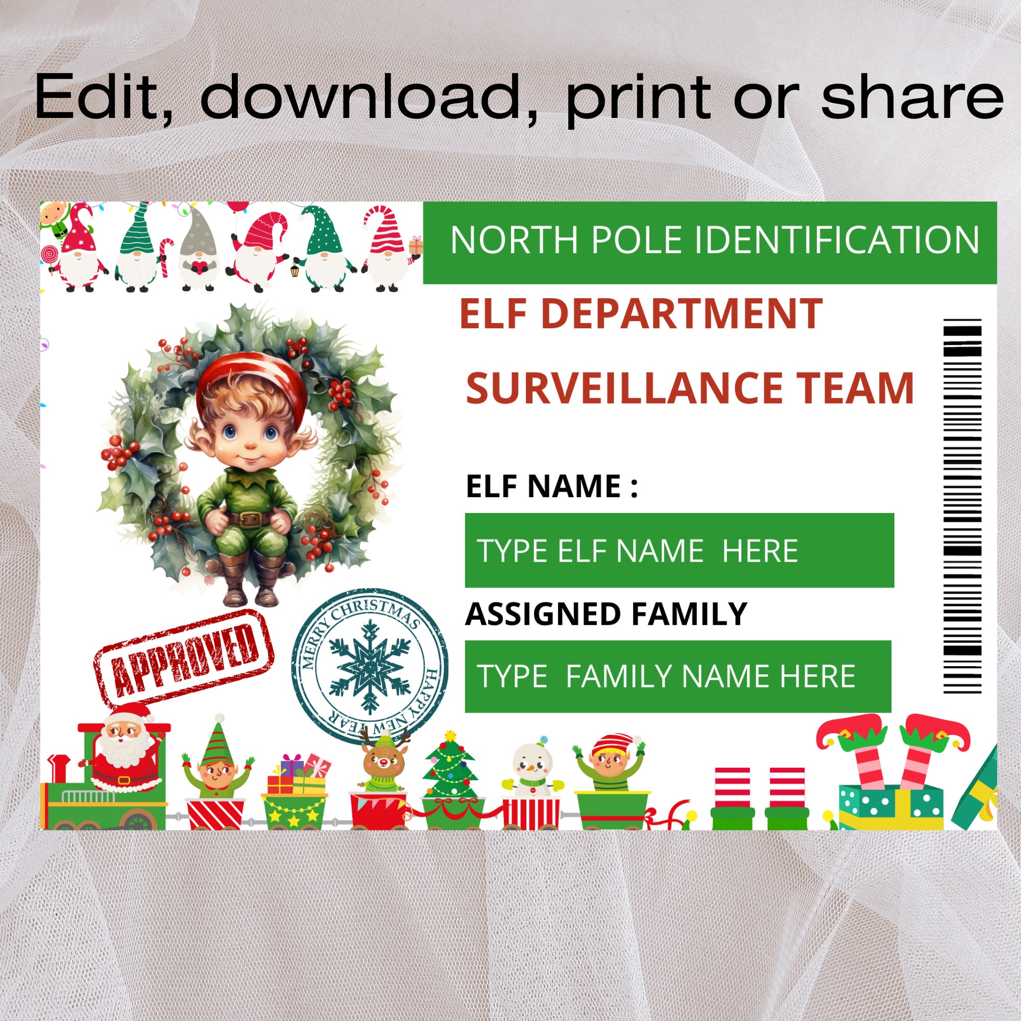 Elf ID Card Printable Template - Mini Elf License Badge - Surveillance ...
