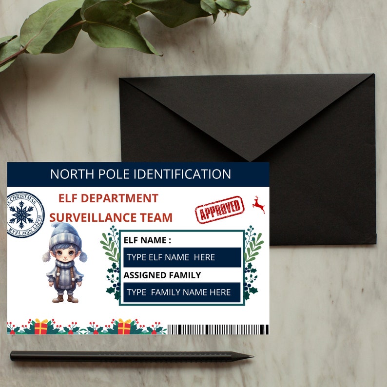Elf ID Card Printable Template Mini Elf License Badge Surveillance Team ...