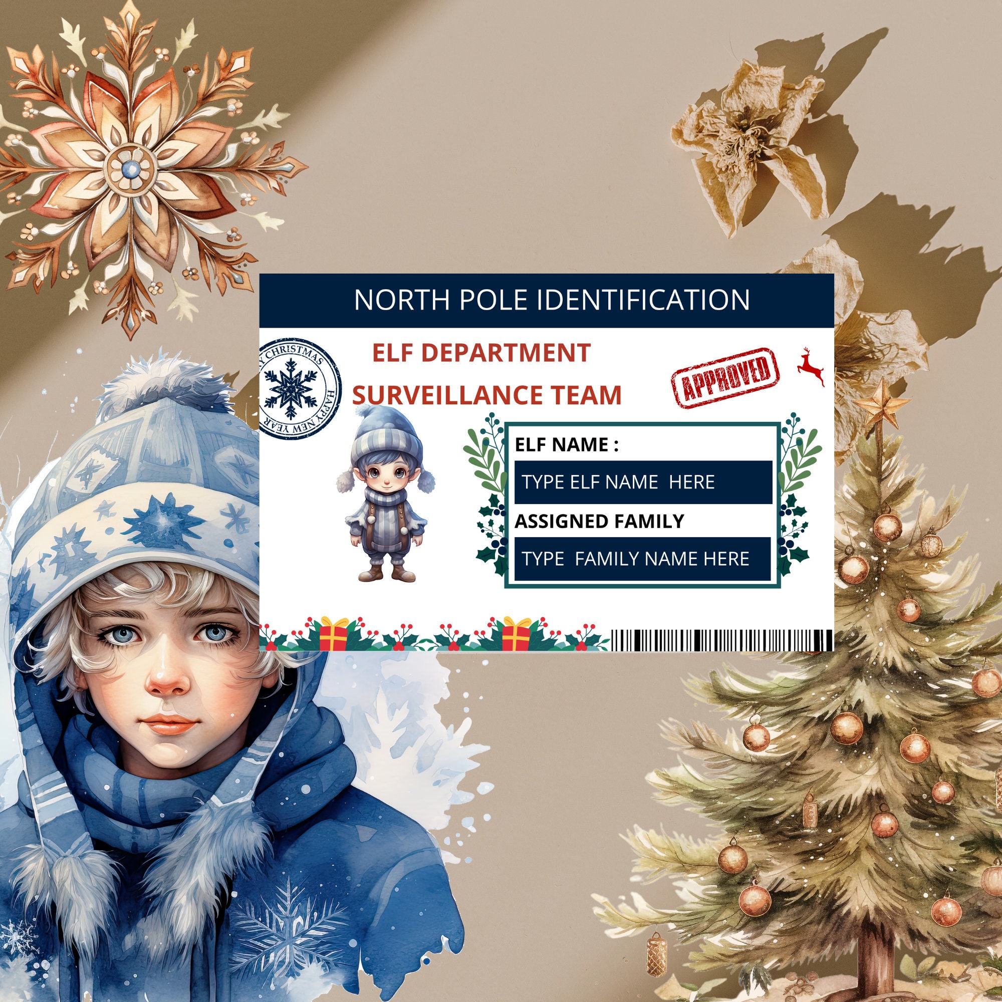 Elf ID Card Printable Template Mini Elf License Badge Surveillance Team ...