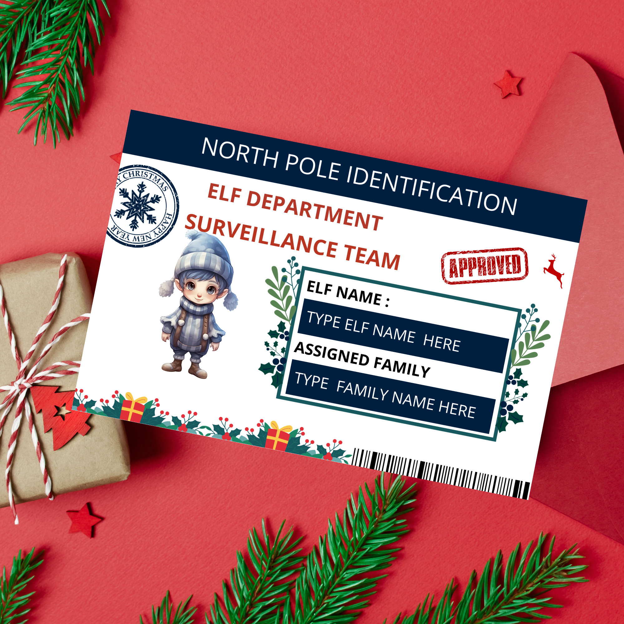 Elf ID Card Printable Template Mini Elf License Badge Surveillance Team ...