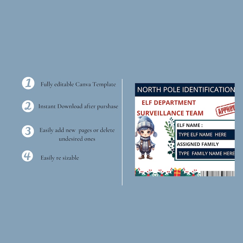 Elf ID Card Printable Template Mini Elf License Badge Surveillance Team ...