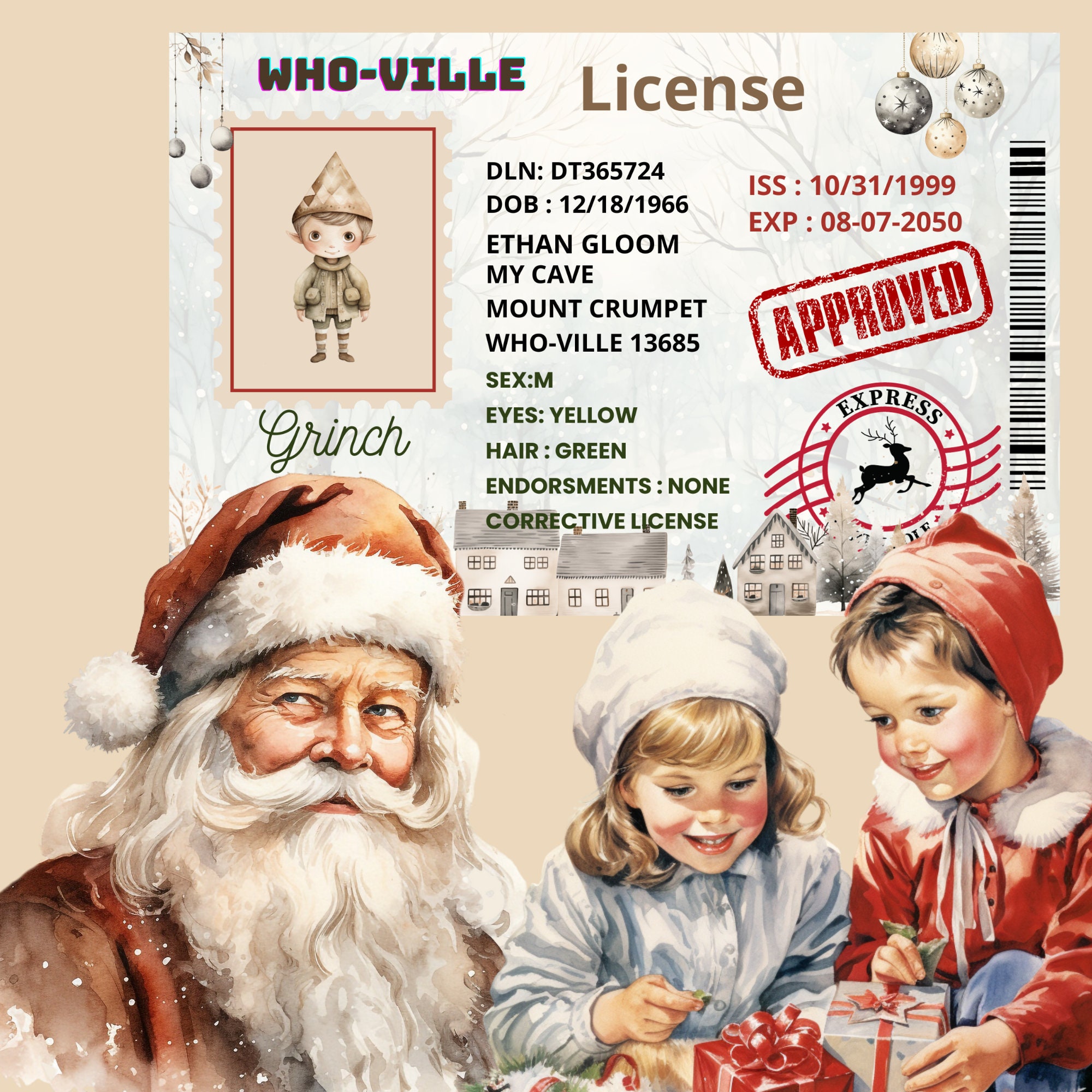 Grinch ID Card Png, Grinch ID Svg, Grinch Png, Grinch Lost Driving ...