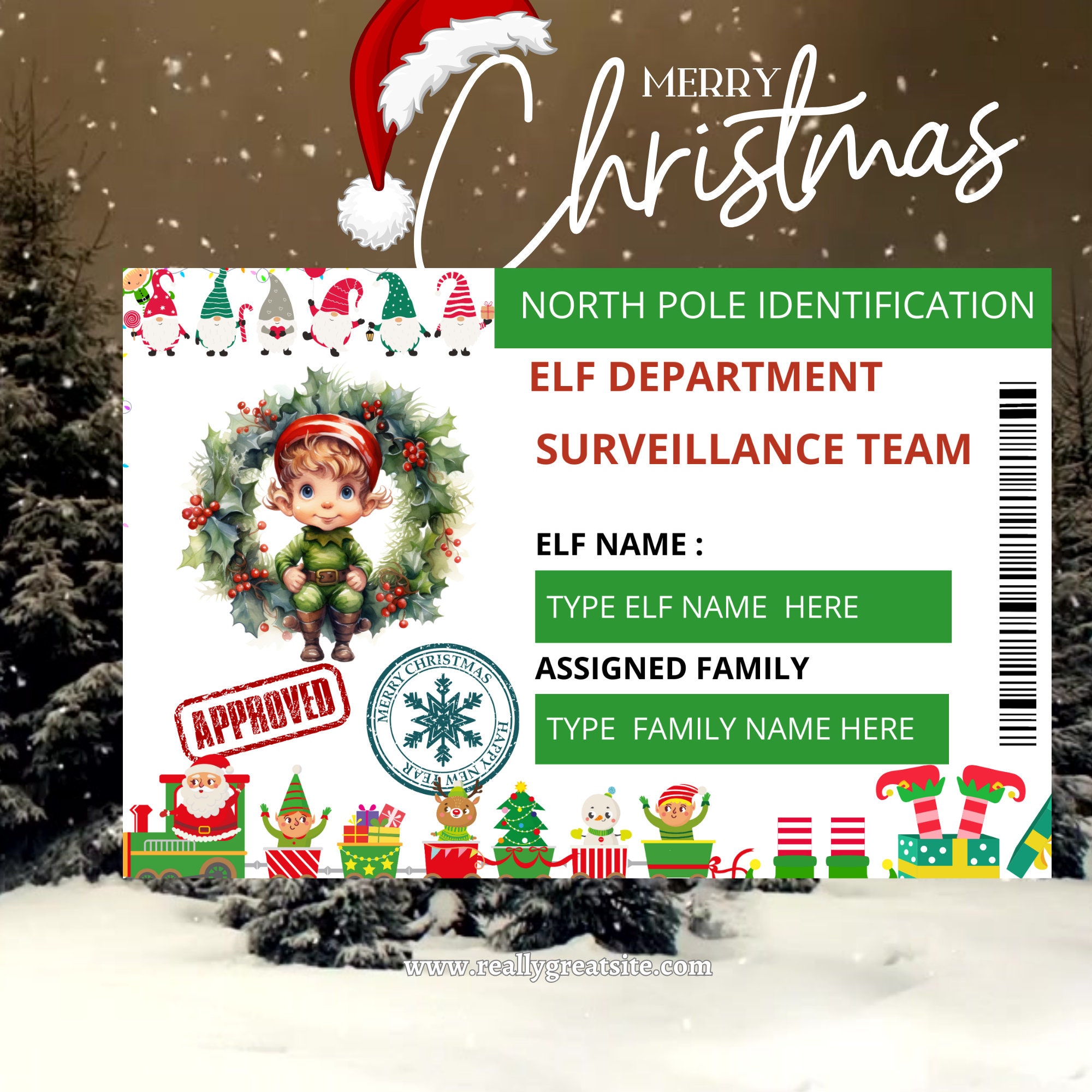 Elf ID Card Printable Template - Mini Elf License Badge - Surveillance ...