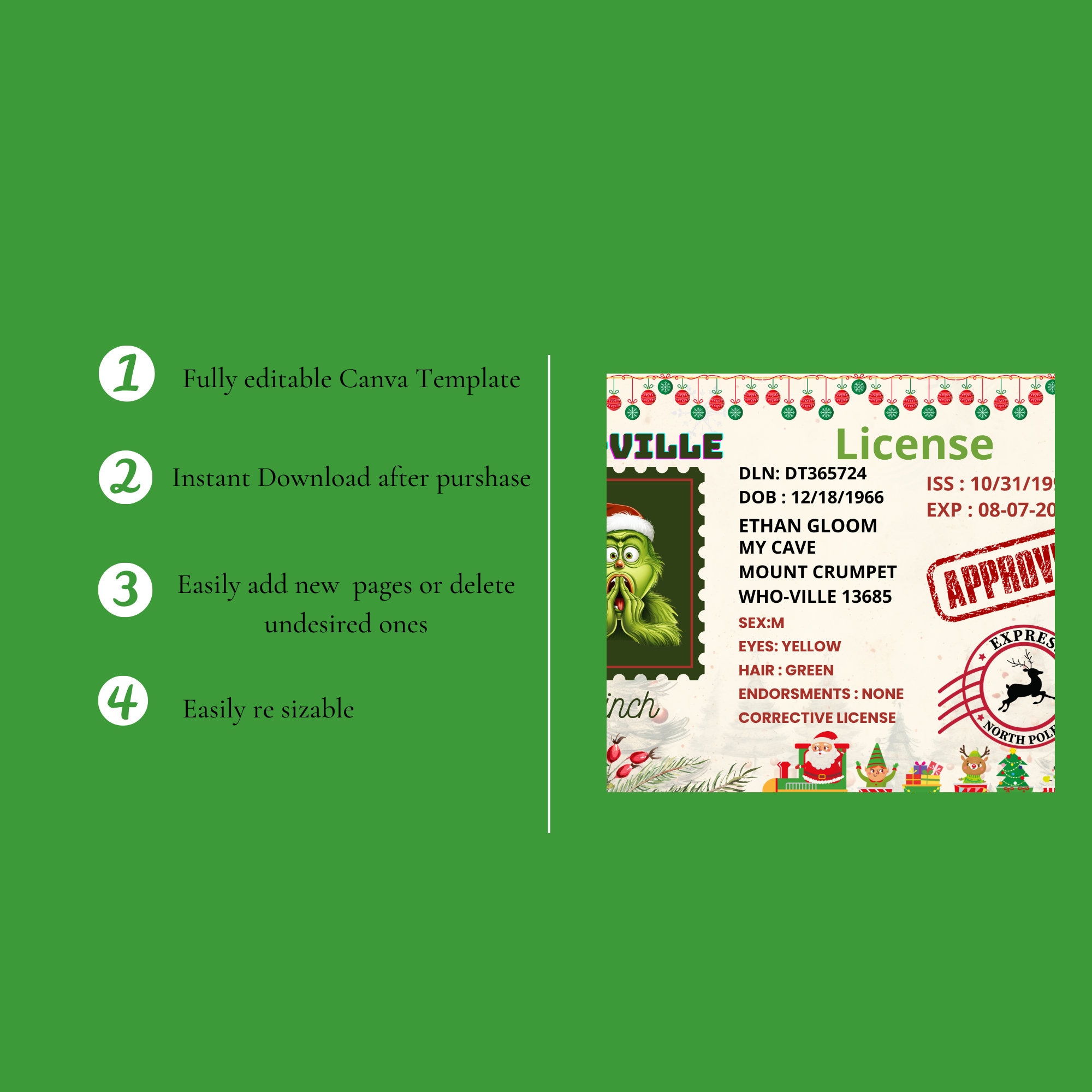 Grinch ID Card Png Grinch ID Svg Grinch Png Grinch Lost - Etsy Portugal