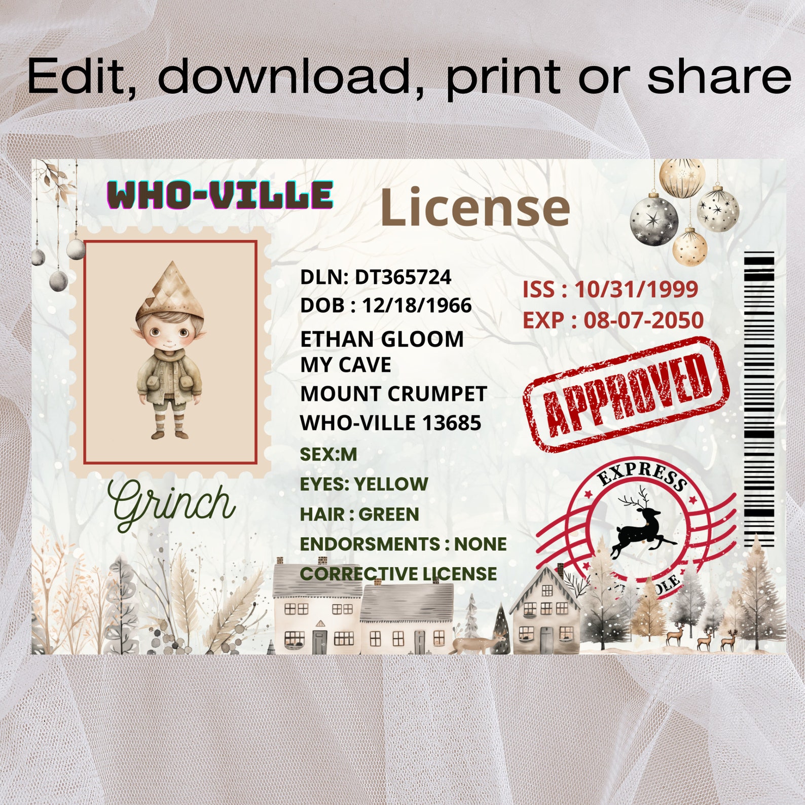 Grinch ID Card Png, Grinch ID Svg, Grinch Png, Grinch Lost Driving ...