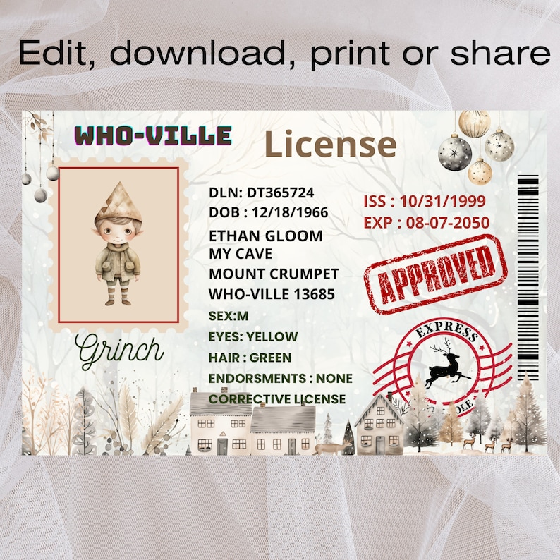 Grinch ID Card Png, Grinch ID Svg, Grinch Png, Grinch Lost Driving ...