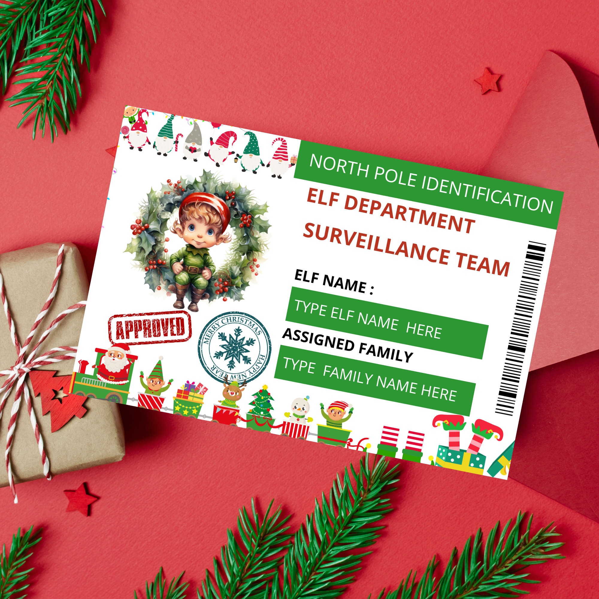 Elf ID Card Printable Template - Mini Elf License Badge - Surveillance ...