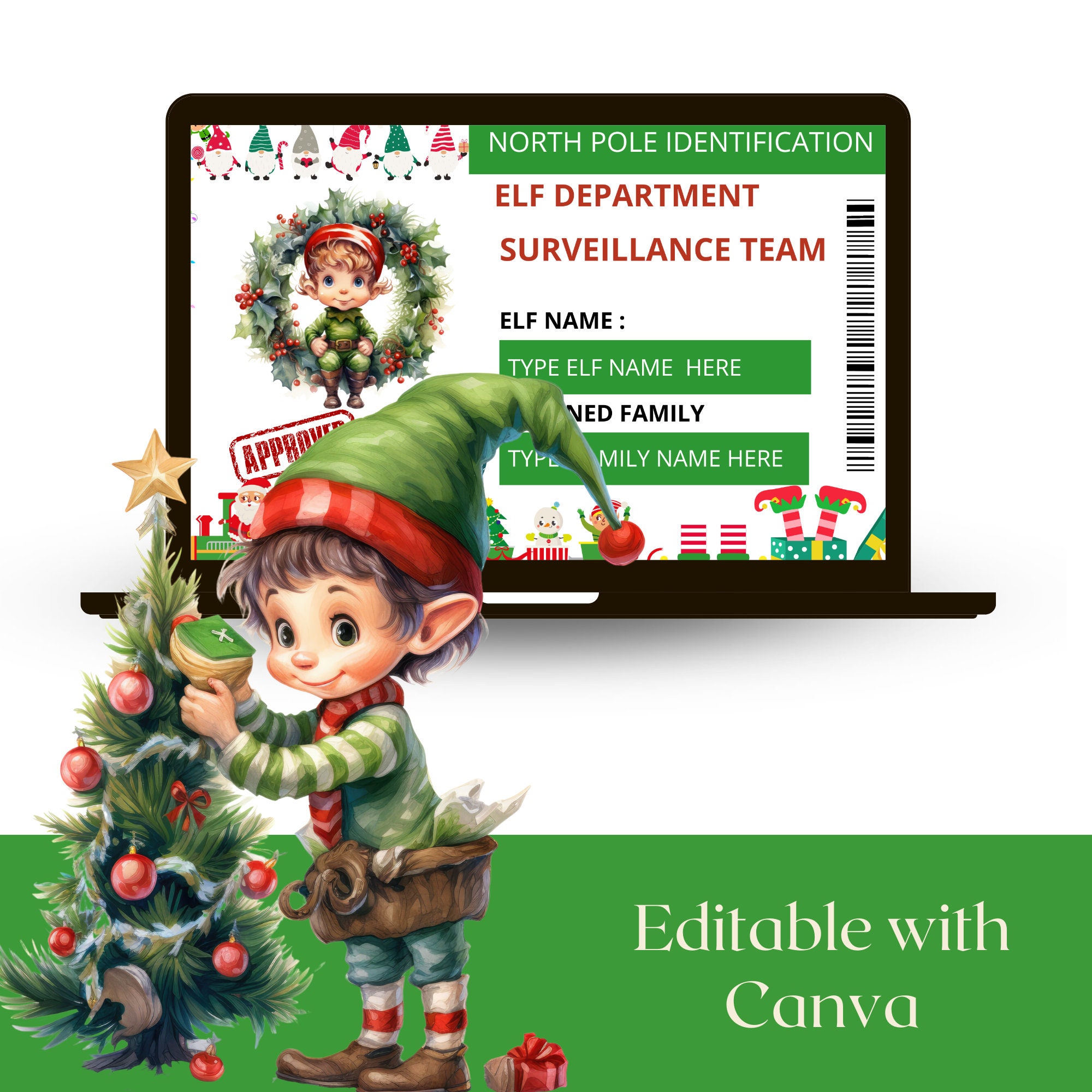 Elf ID Card Printable Template - Mini Elf License Badge - Surveillance ...