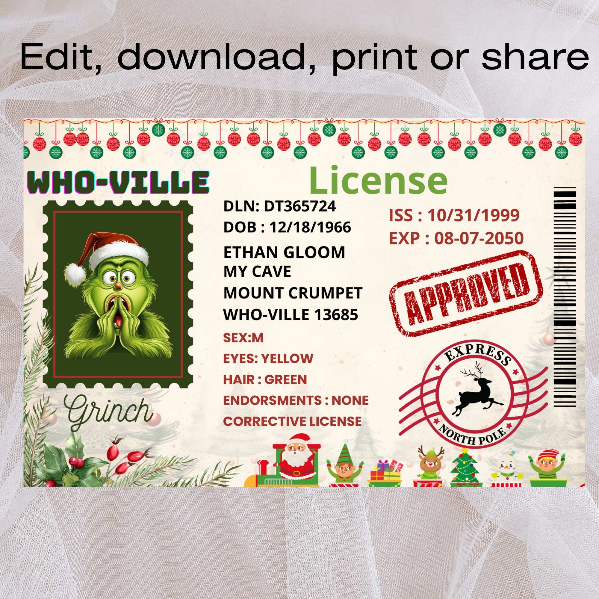 Grinch ID Card Png Grinch ID Svg Grinch Png Grinch Lost - Etsy Portugal