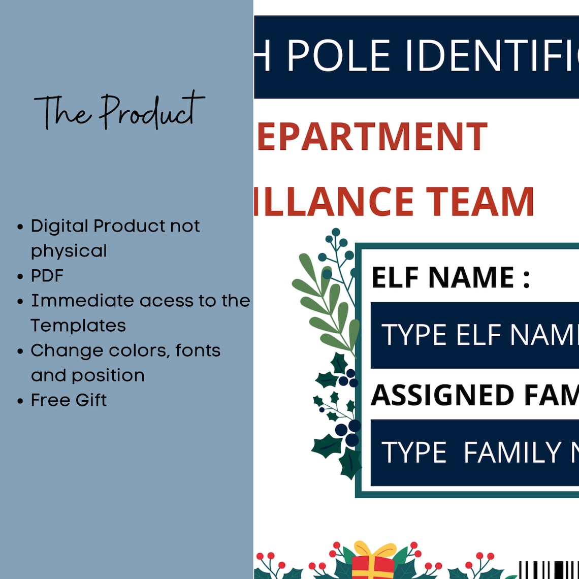 Elf ID Card Printable Template Mini Elf License Badge Surveillance Team ...