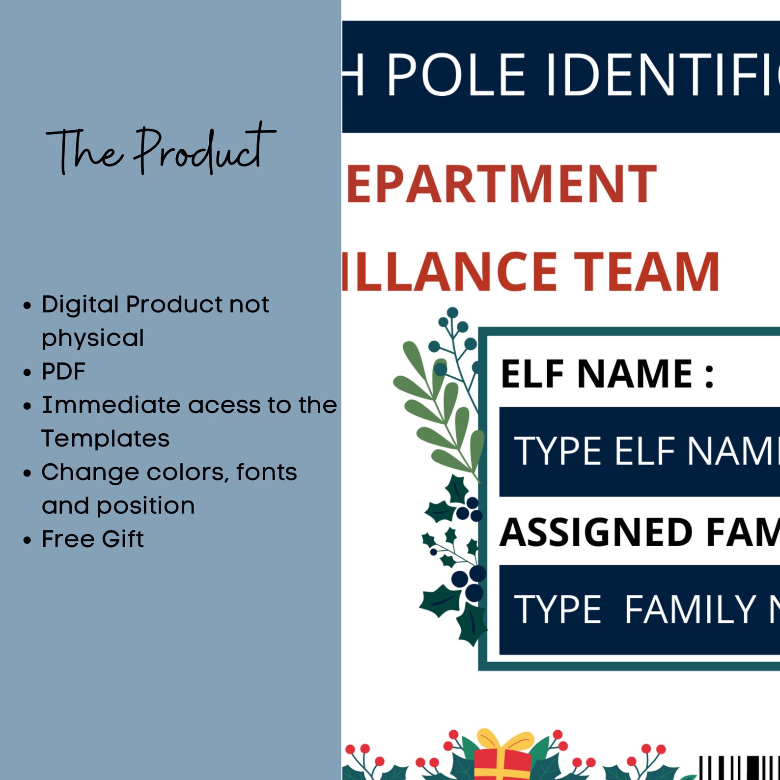 Elf ID Card Printable Template Mini Elf License Badge Surveillance Team ...