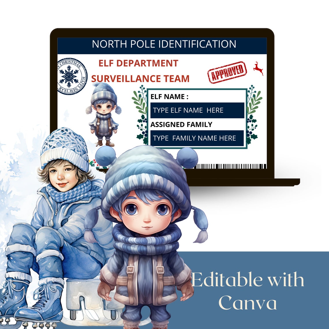 Elf ID Card Printable Template Mini Elf License Badge Surveillance Team ...