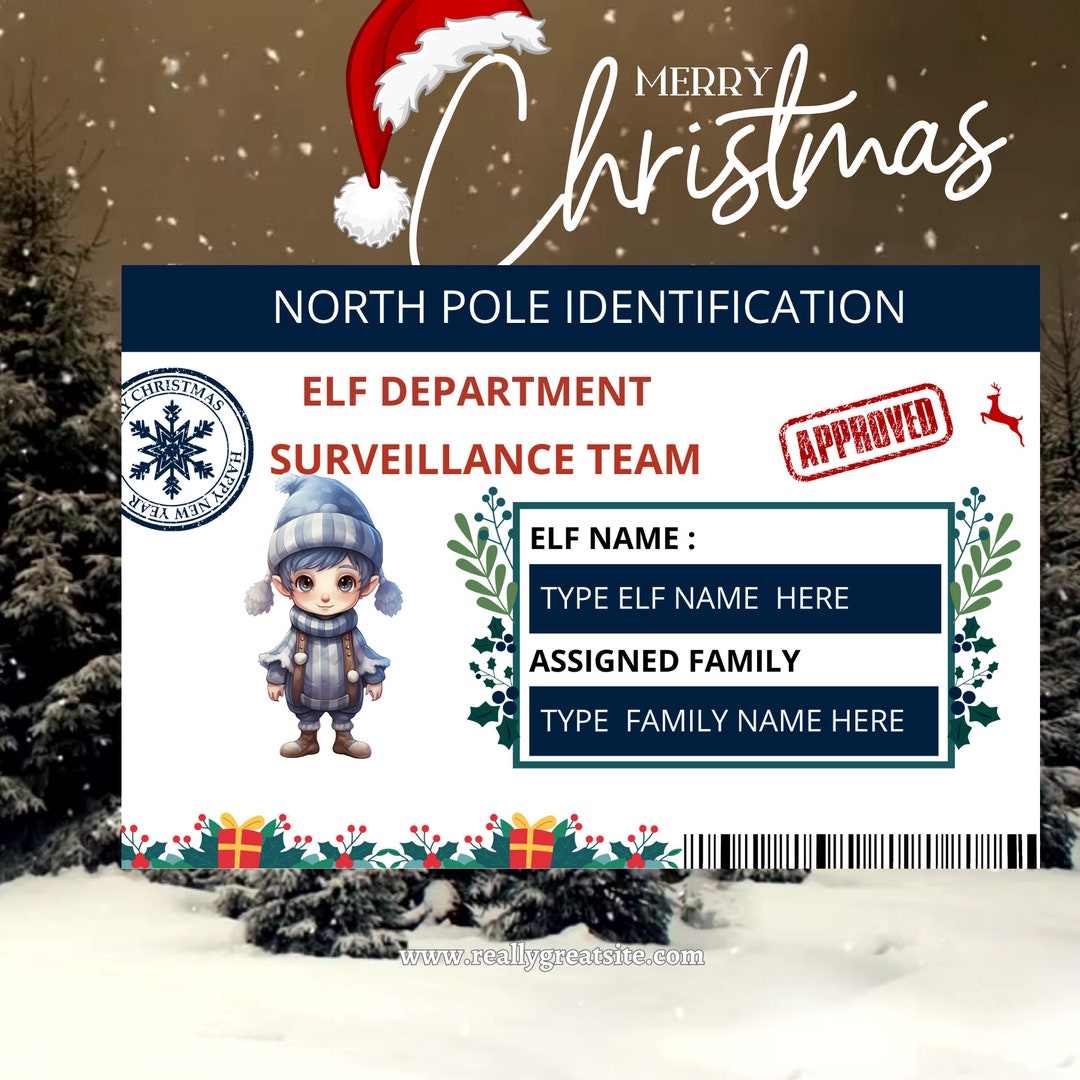 Elf ID Card Printable Template Mini Elf License Badge Surveillance Team ...