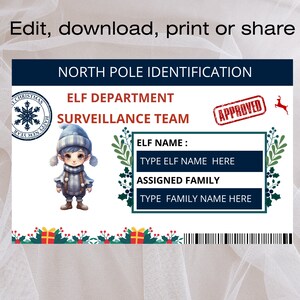 Elf ID Card Printable Template Mini Elf License Badge Surveillance Team ...