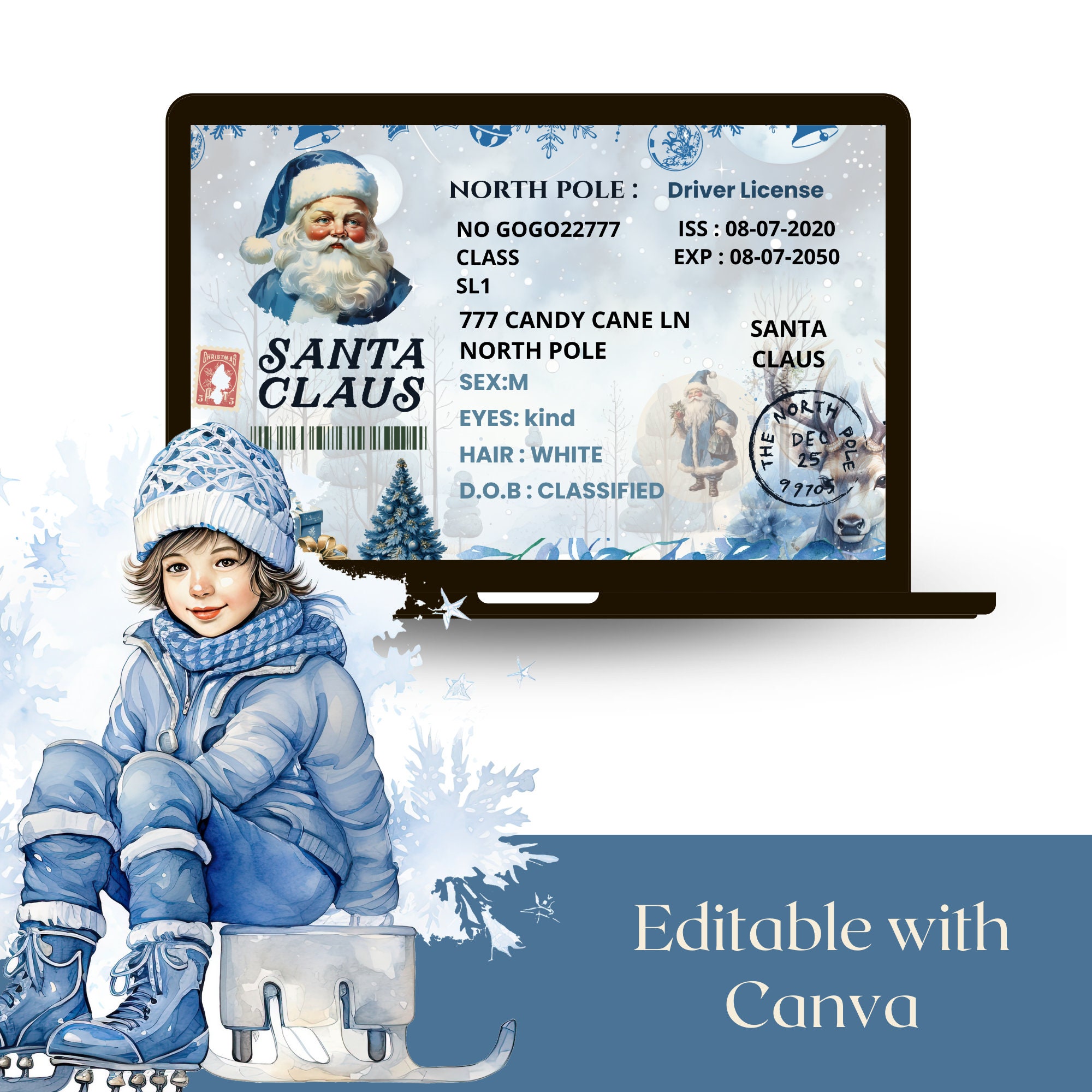 Printable Santa Claus License: Customizable Christmas Canva Template - Etsy