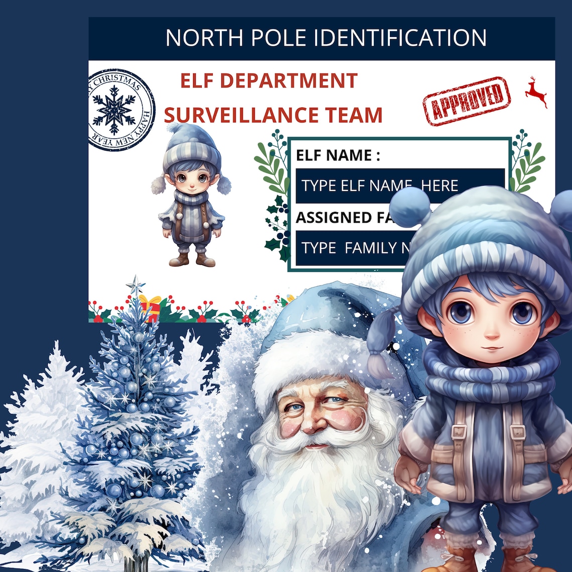 Elf ID Card Printable Template Mini Elf License Badge Surveillance Team ...
