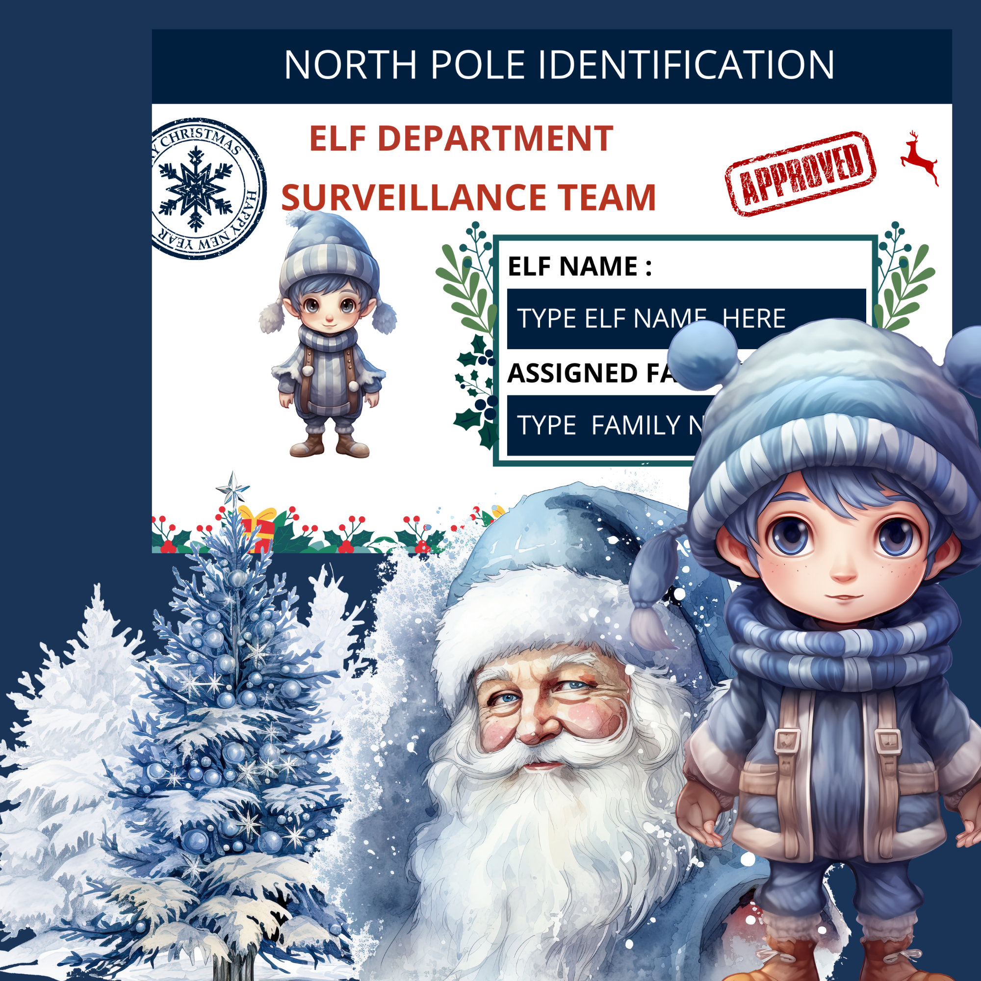 Elf ID Card Printable Template Mini Elf License Badge Surveillance Team ...