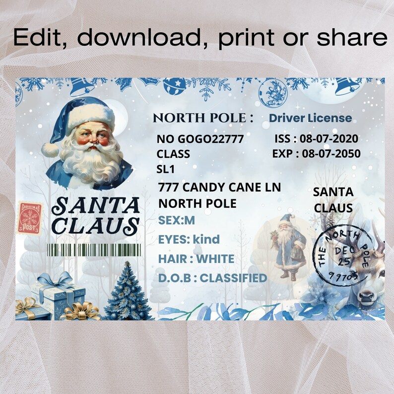 Printable Santa Claus License: Customizable Christmas Canva Template - Etsy