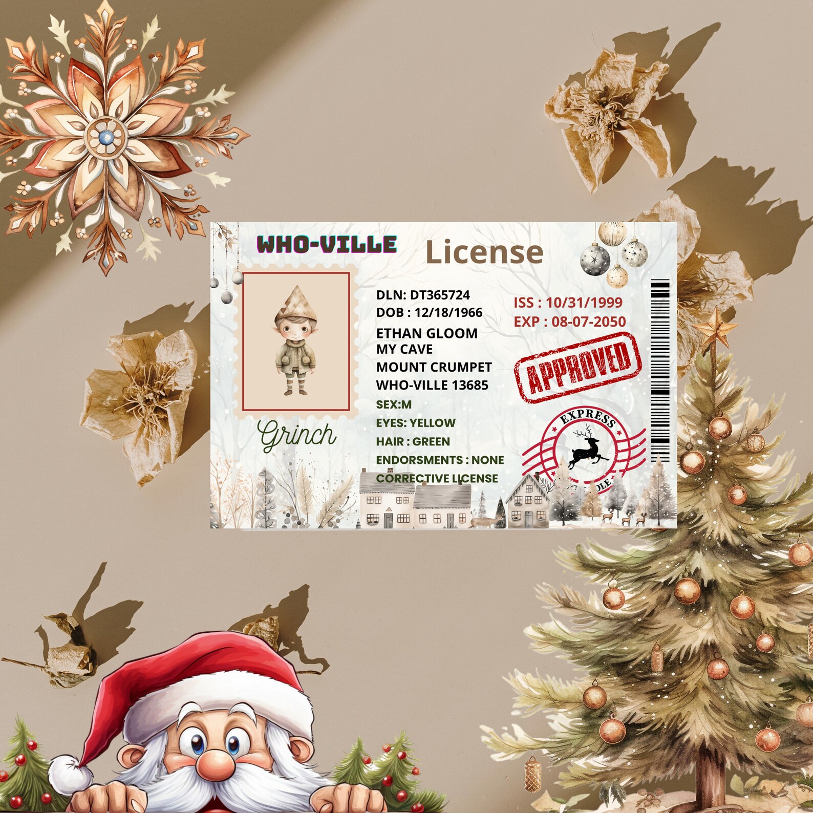 Grinch ID Card Png, Grinch ID Svg, Grinch Png, Grinch Lost Driving ...