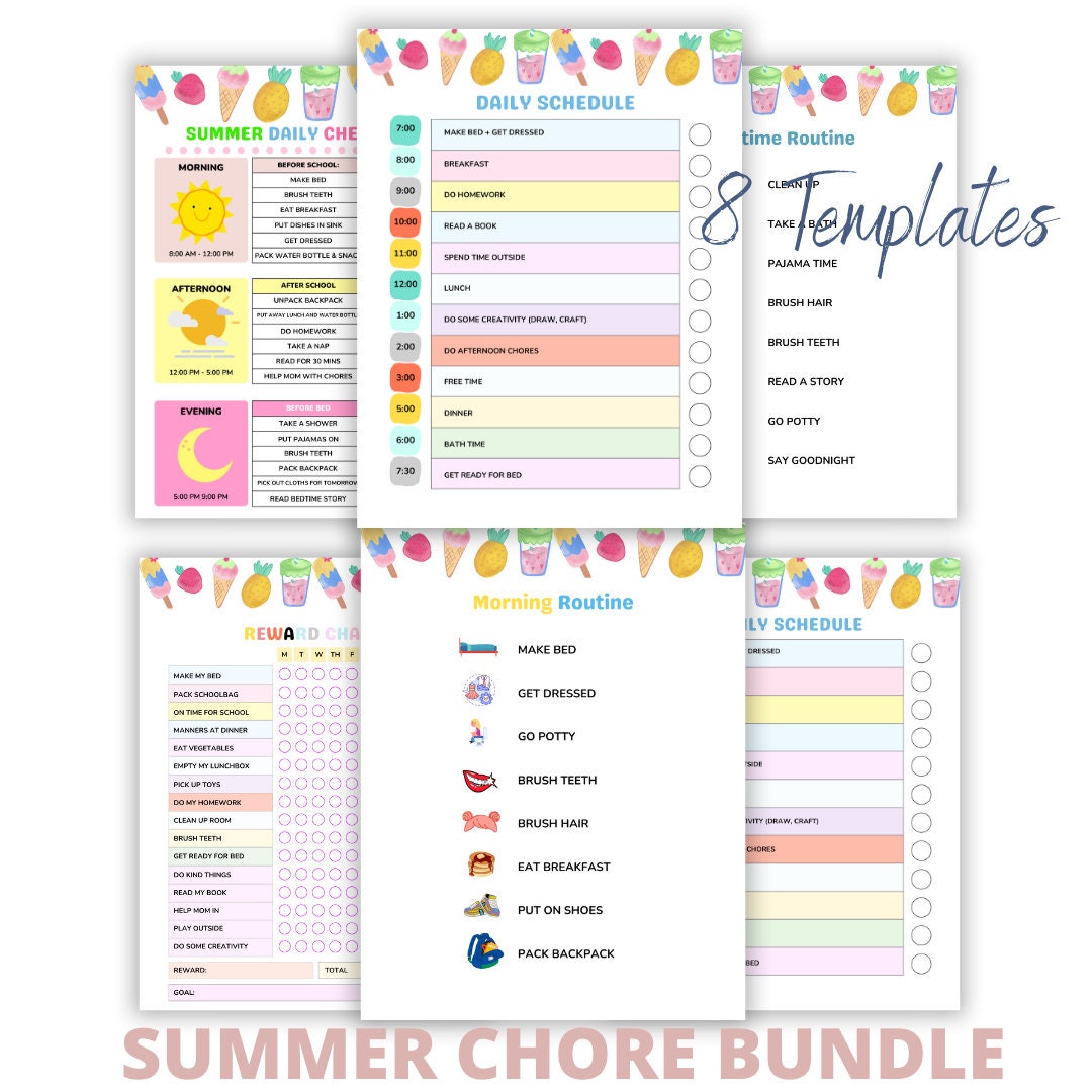 Summer Bundle, Screen Time Checklist, Daily Routine, Chores Checklist ...