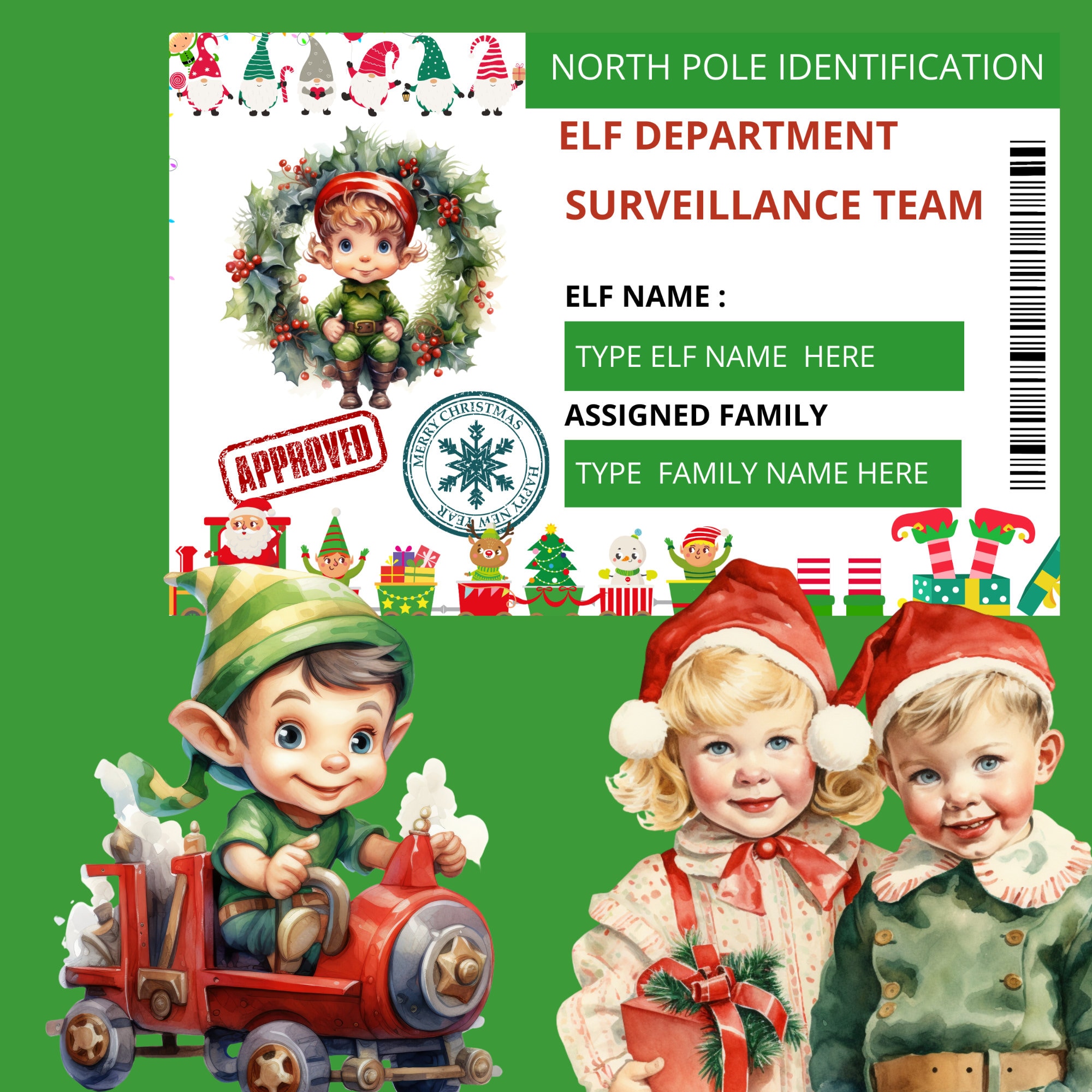 Elf ID Card Printable Template - Mini Elf License Badge - Surveillance ...
