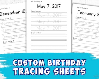 Custom Birthday Tracing Sheet Date of Birth Handwriting Practice ...