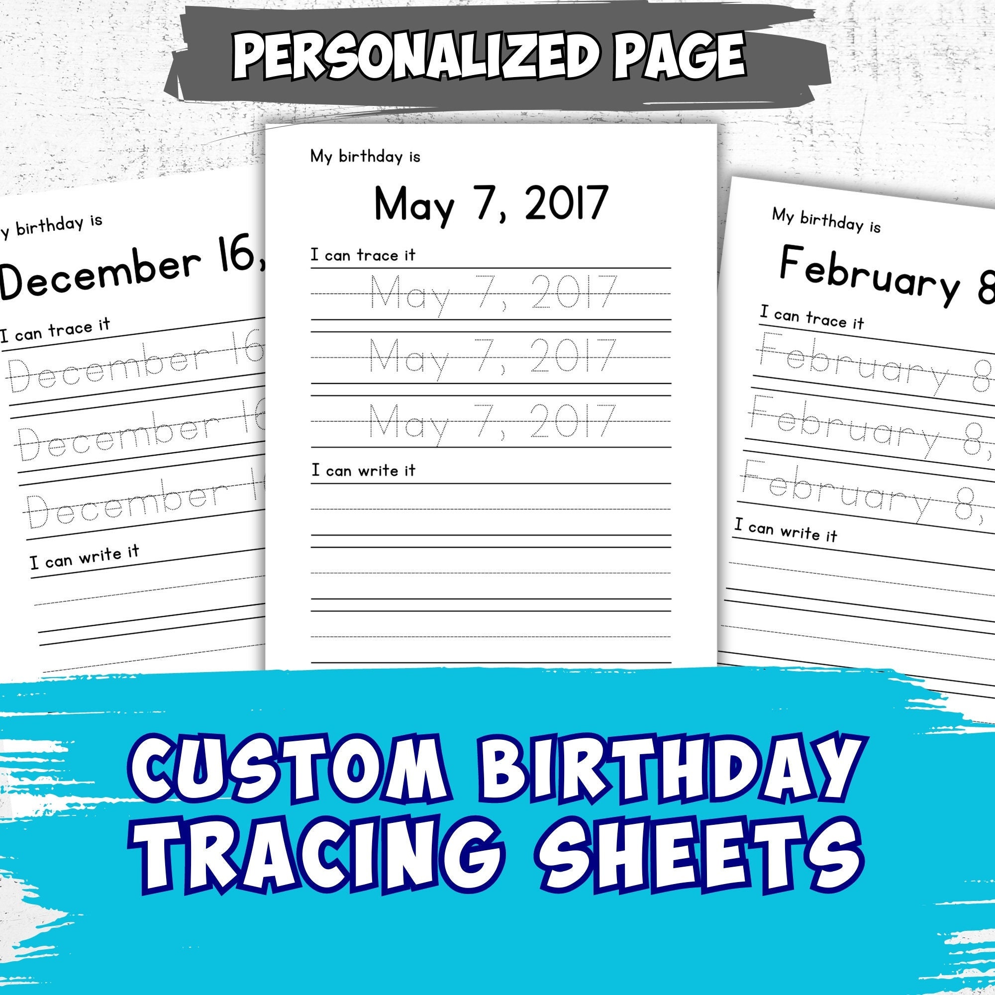 Custom Birthday Tracing Sheet Handwriting Practice Personalized ...