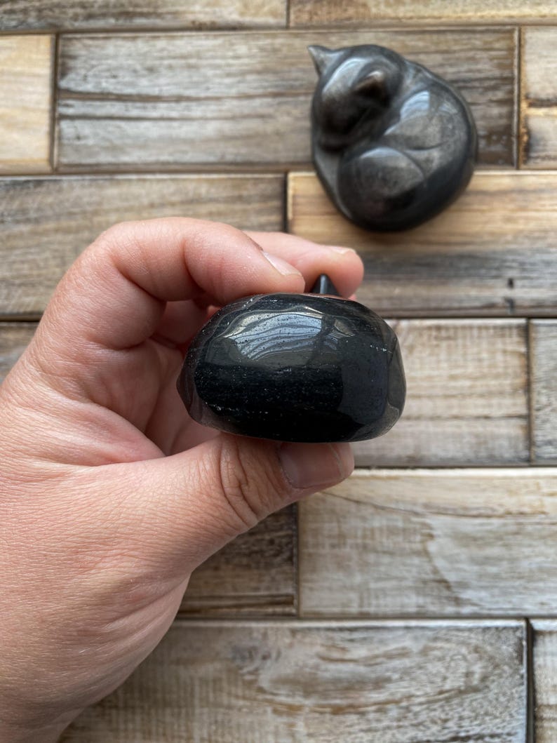 Silver Sheen Obsidian Sleeping Cat (1) | With Imperfections | One ...
