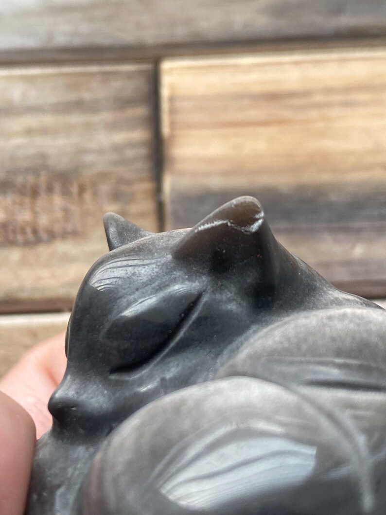 Silver Sheen Obsidian Sleeping Cat (1) | With Imperfections | One ...