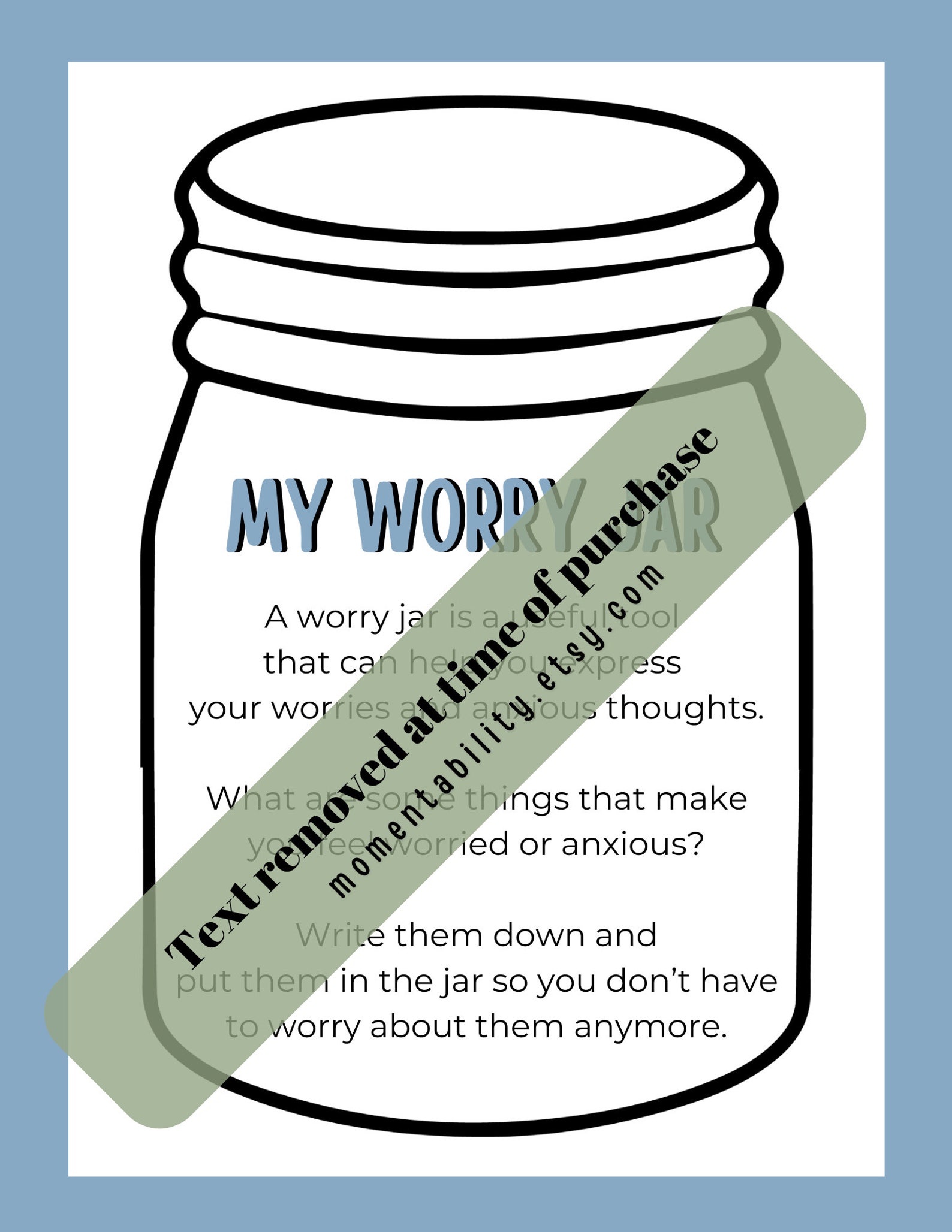 Worry Jar Printable - Etsy