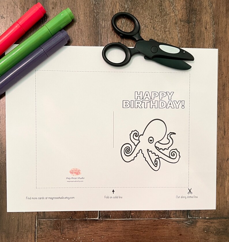 PRINTABLE Octopus Birthday Card, Color Your Own Card for Kids, DIY ...