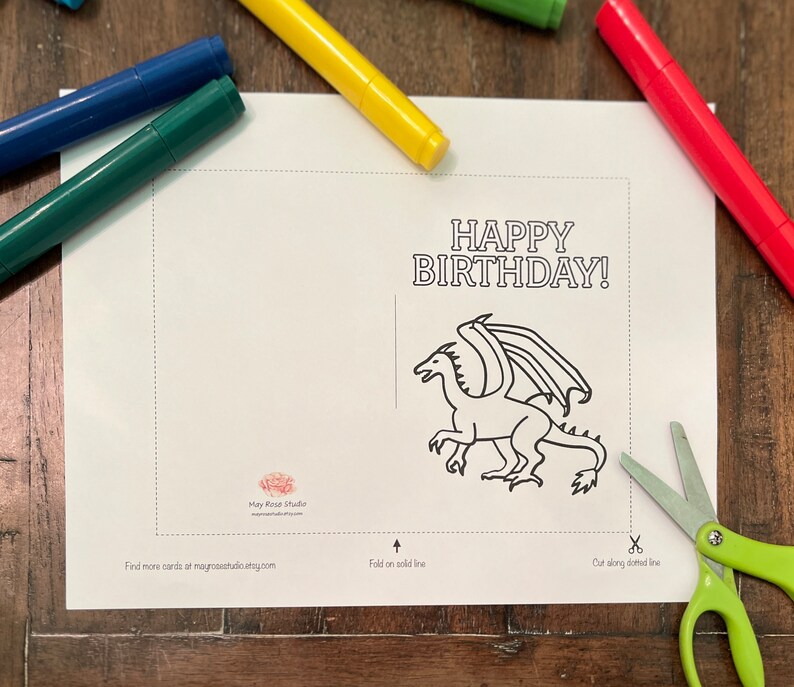 PRINTABLE Dragon Birthday Card, Color Your Own Card for Kids, DIY Print ...
