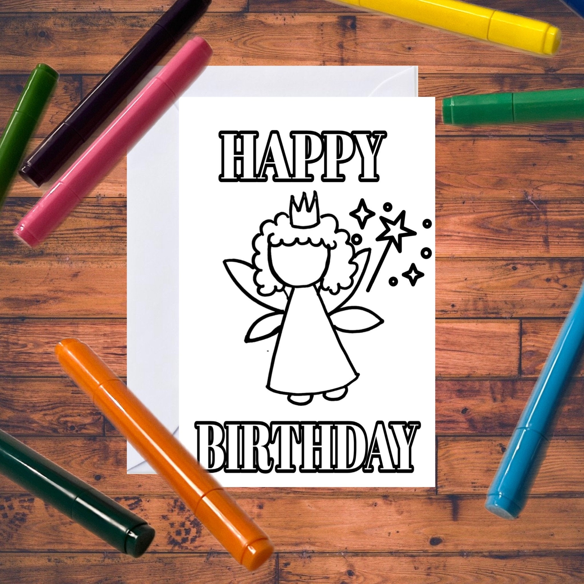 PRINTABLE Fairy Birthday Card, Color Your Own Card for Kids, DIY Print ...