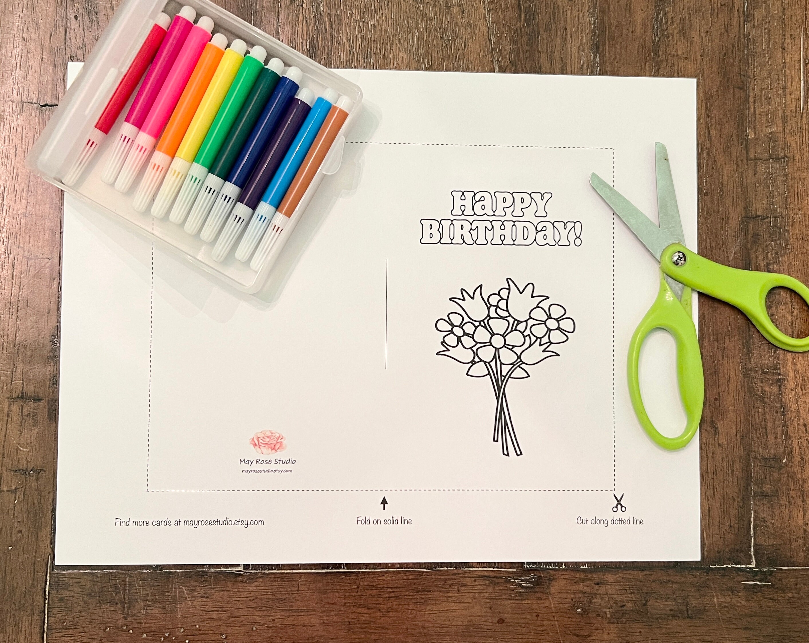 PRINTABLE Happy Birthday Card, Birthday Bouquet, Color Your Own Card ...