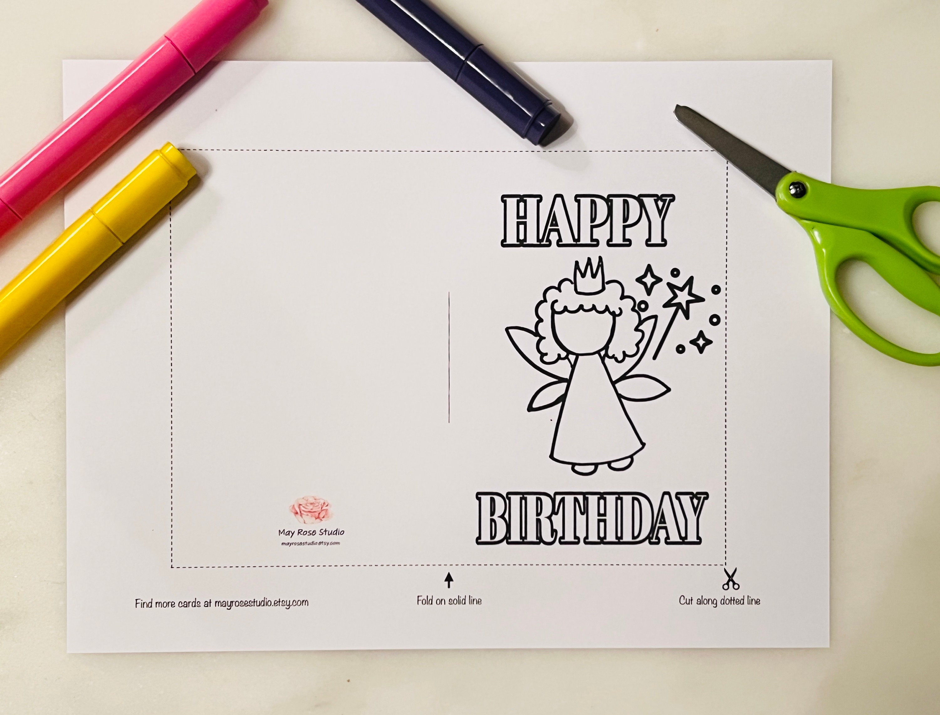 PRINTABLE Fairy Birthday Card, Color Your Own Card for Kids, DIY Print ...
