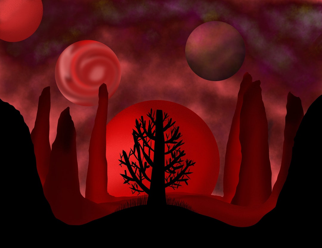 Red Fantasy Landscape Art Print - Etsy