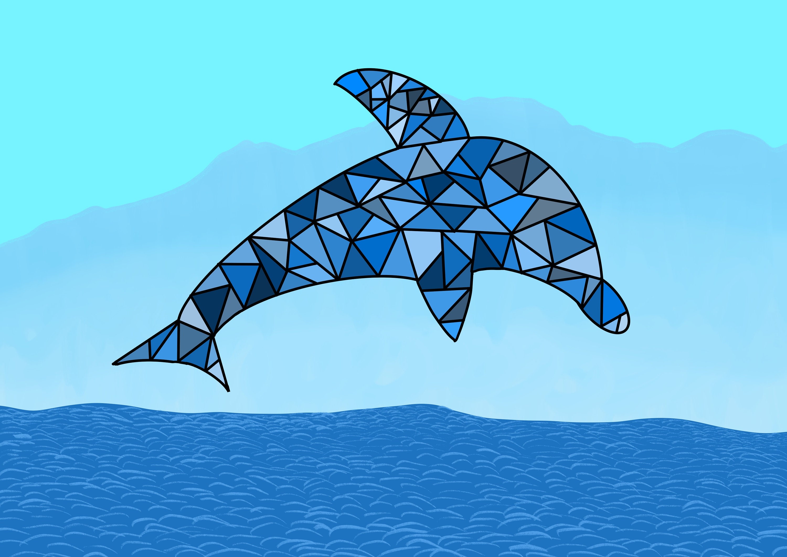 Blue Geometric Dolphin Art Print - Etsy