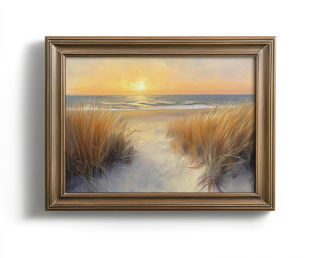 Coastal Sunset Print: Painterly Beach Scene, Cottagecore Wall Art ...