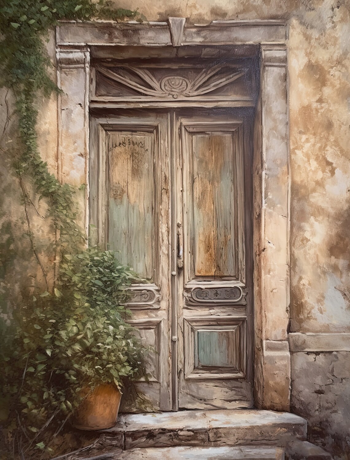 Printable Wall Art Oil Painting Rustic Art Style Countryside Door ...