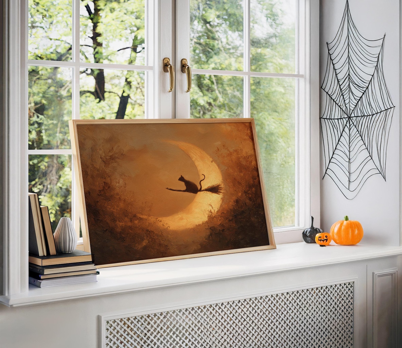 Vintage Halloween Cat Witch Print: Spooky Cottagecore Wall Art (digital ...