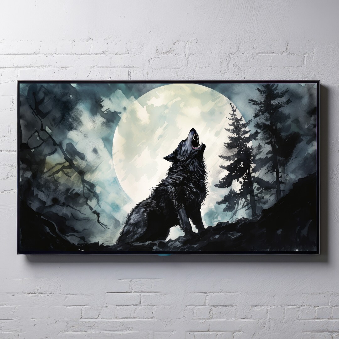 Samsung Frame TV Halloween Wolf Howling at the Moon Art - Etsy