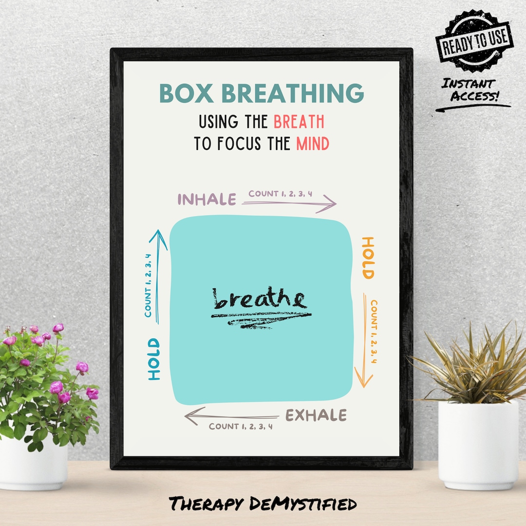 Box Breathing, Counseling Decor, CBT, Mindfulness, Therapy Office Decor ...