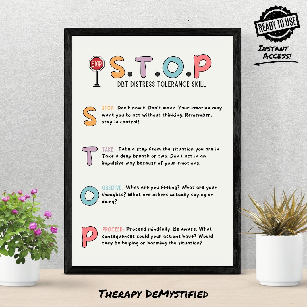 STOP, DBT Mindfulness Technique, Anxious, Mindfulness, Counseling Decor ...