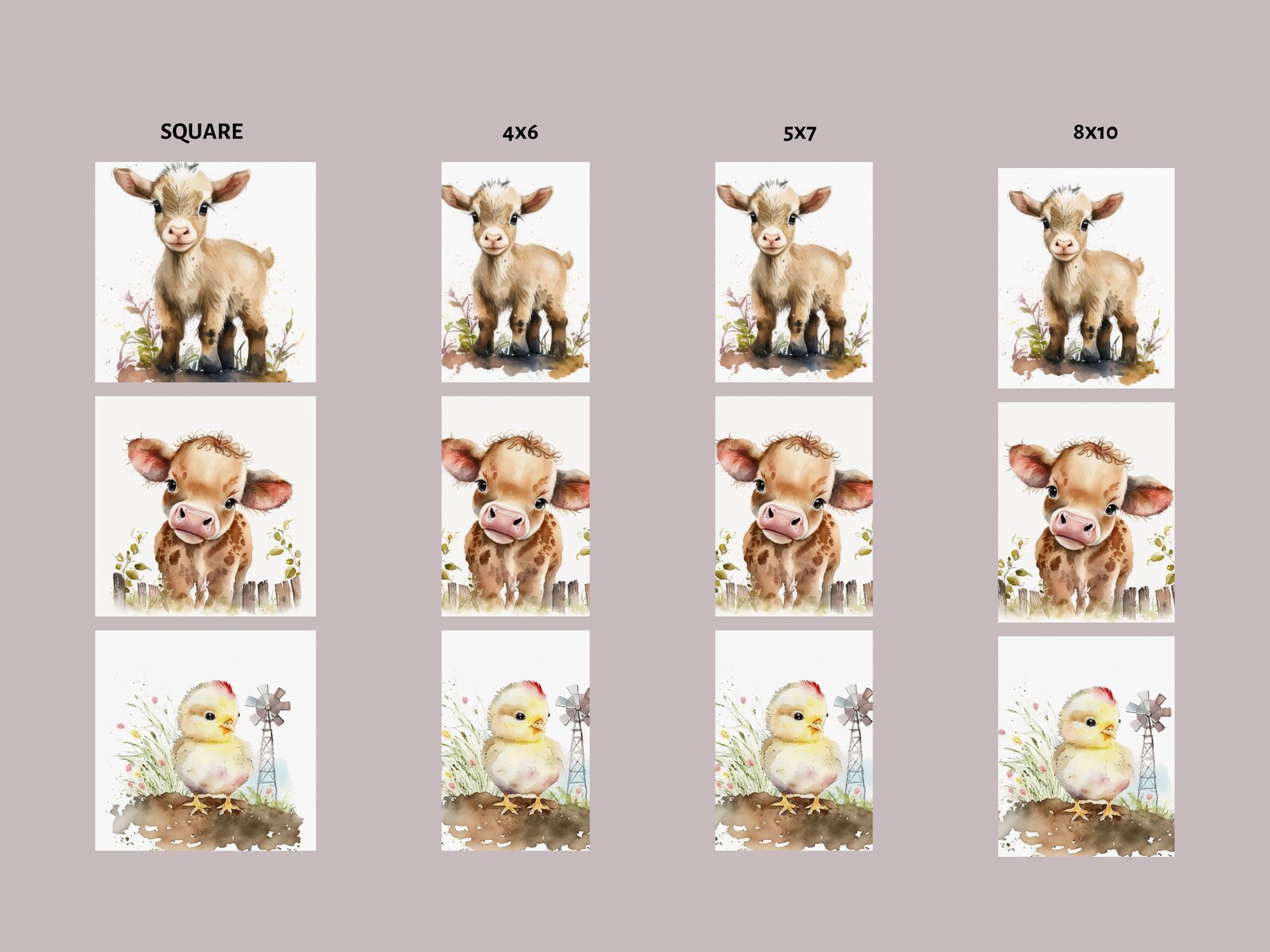 Adorable Farm Animal Watercolor Prints for Kids Room Wall - Etsy