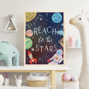 Reach for the Stars - Space Themed Wall Art for Kids Rooms, Nursery ...